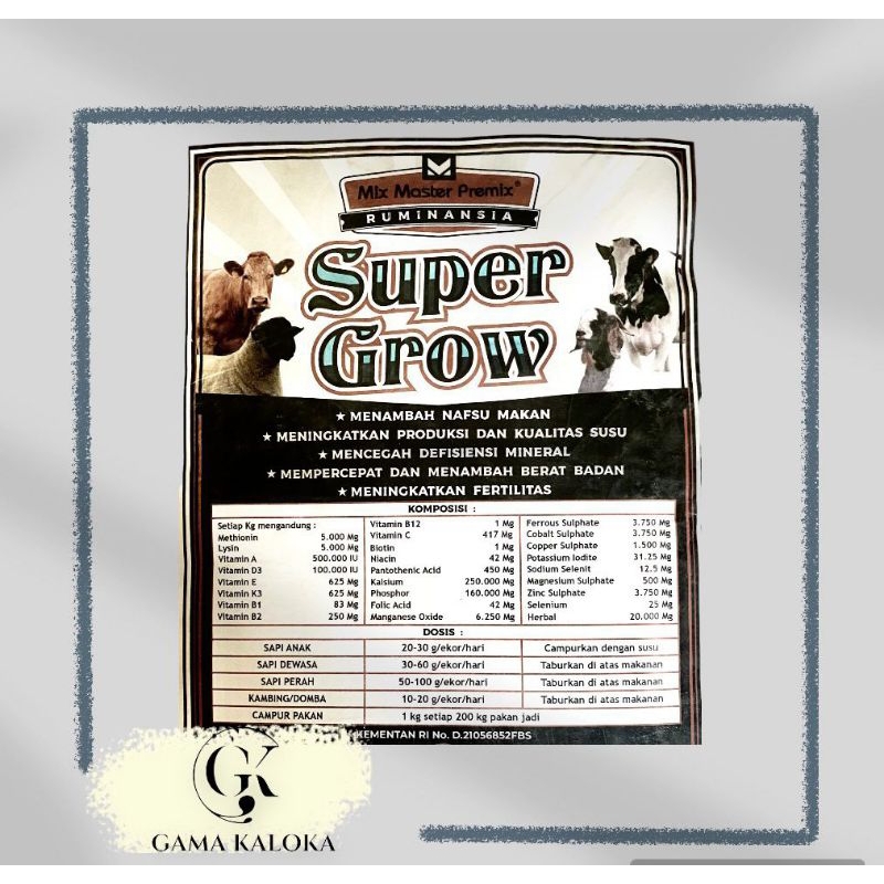 Jual Premix Super Grow (+Asam Amino) Penggemukan 1kg Sapi Kambing Domba Mix Master Premix Super ...