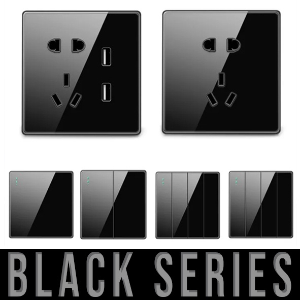 Jual Soket Saklar Dinding Shiny Black Premium, Hitam Mengkilat 1/2/3 ...