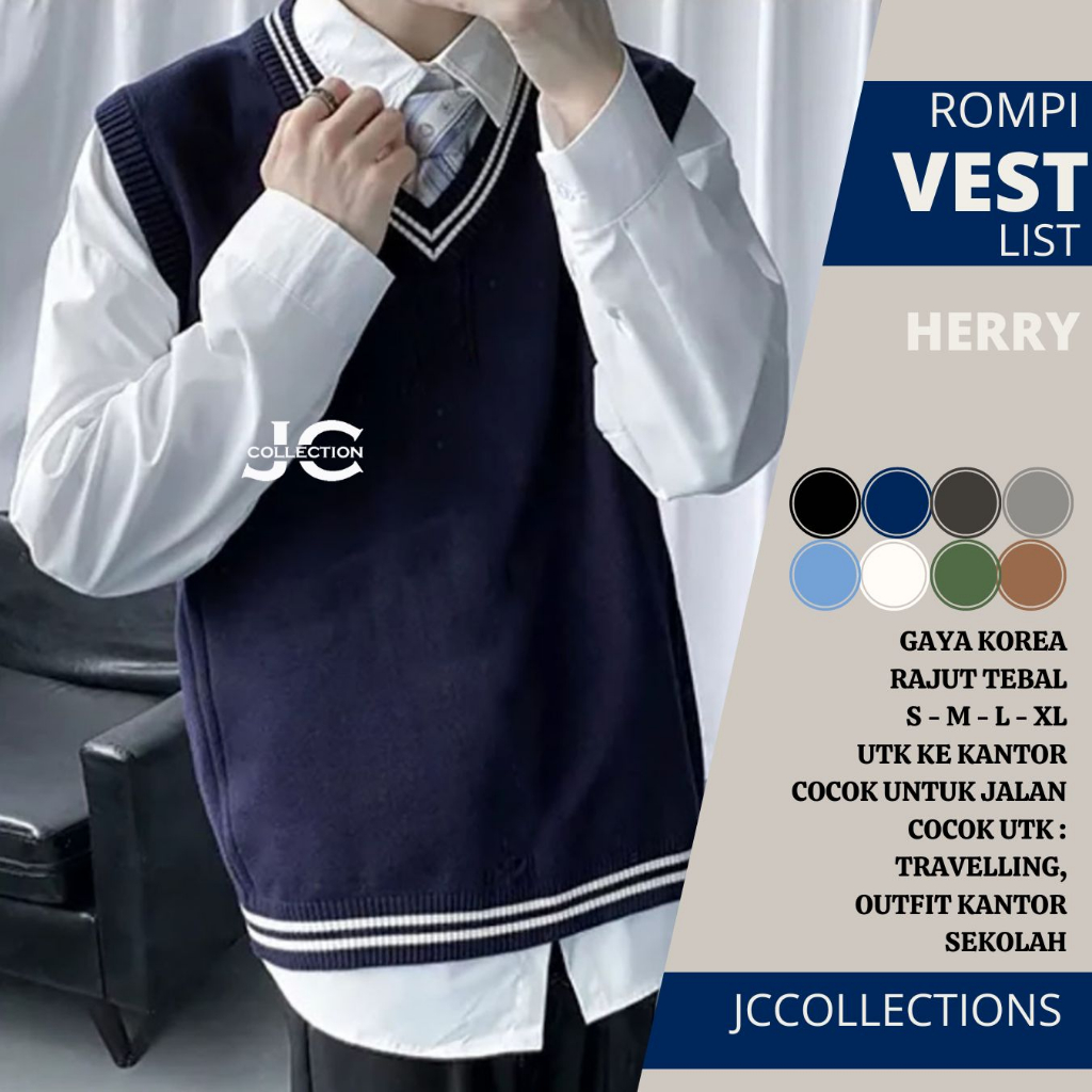Jual Rompi Kantor Unisex Korean Look HarPott List Putih / Vest Korea V ...