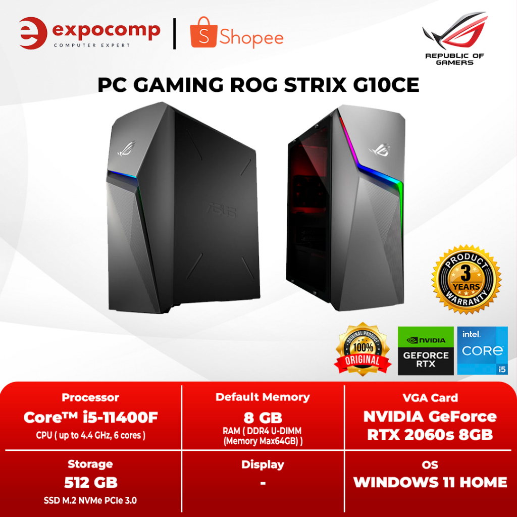 Jual ASUS PC GAMING ROG STRIX G10CE-5F85026S3W CORE i5-11400F RTX2060 ...