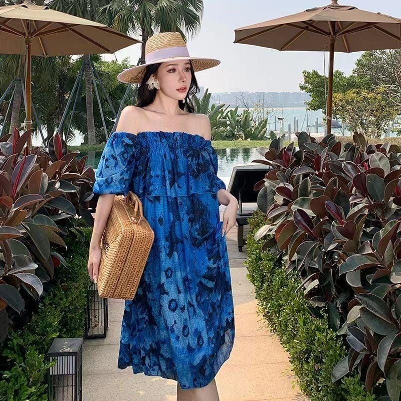 Jual Blue flower sabrina mini premium dress - Bikinibandit | Shopee ...