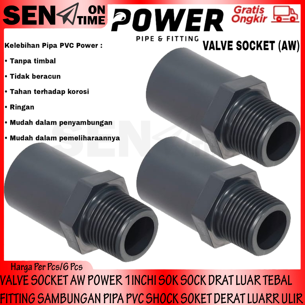 Jual VALVE SOCK KONEKTOR DERAT LUARR 1" INCHI AW POWER TEBAL FITTING ...
