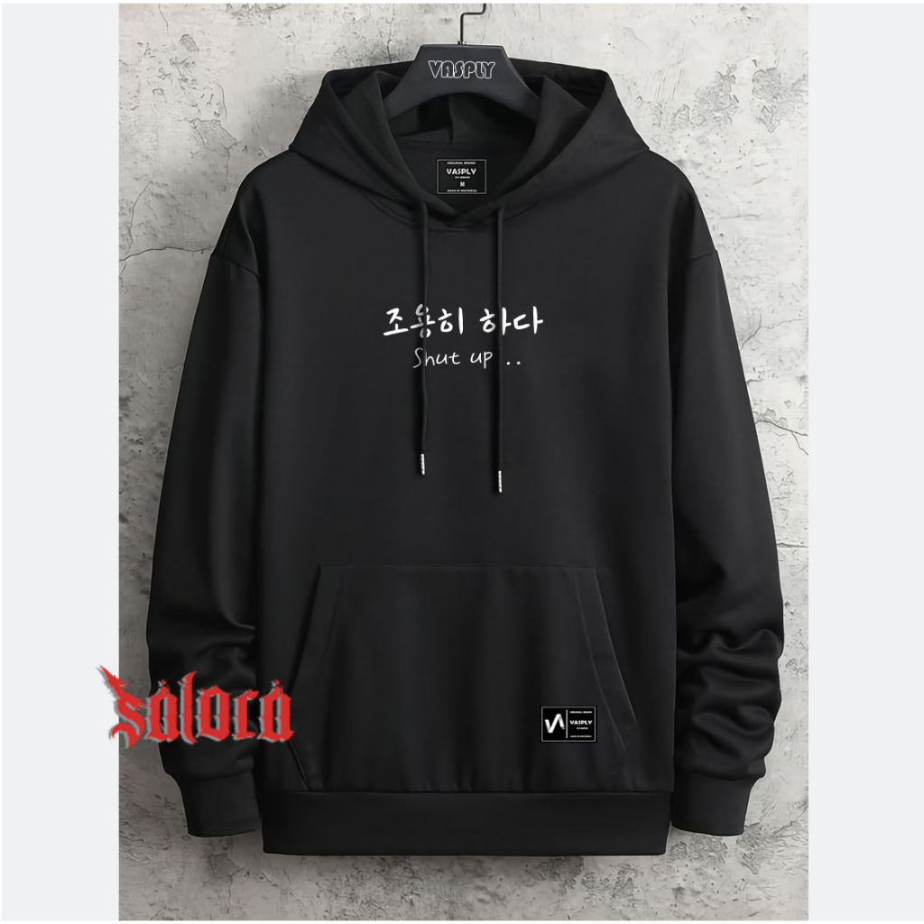 Jual Hoodie Pria Distro Hitam Shut Up Korea Basic Oversize Fleece Tebal ...