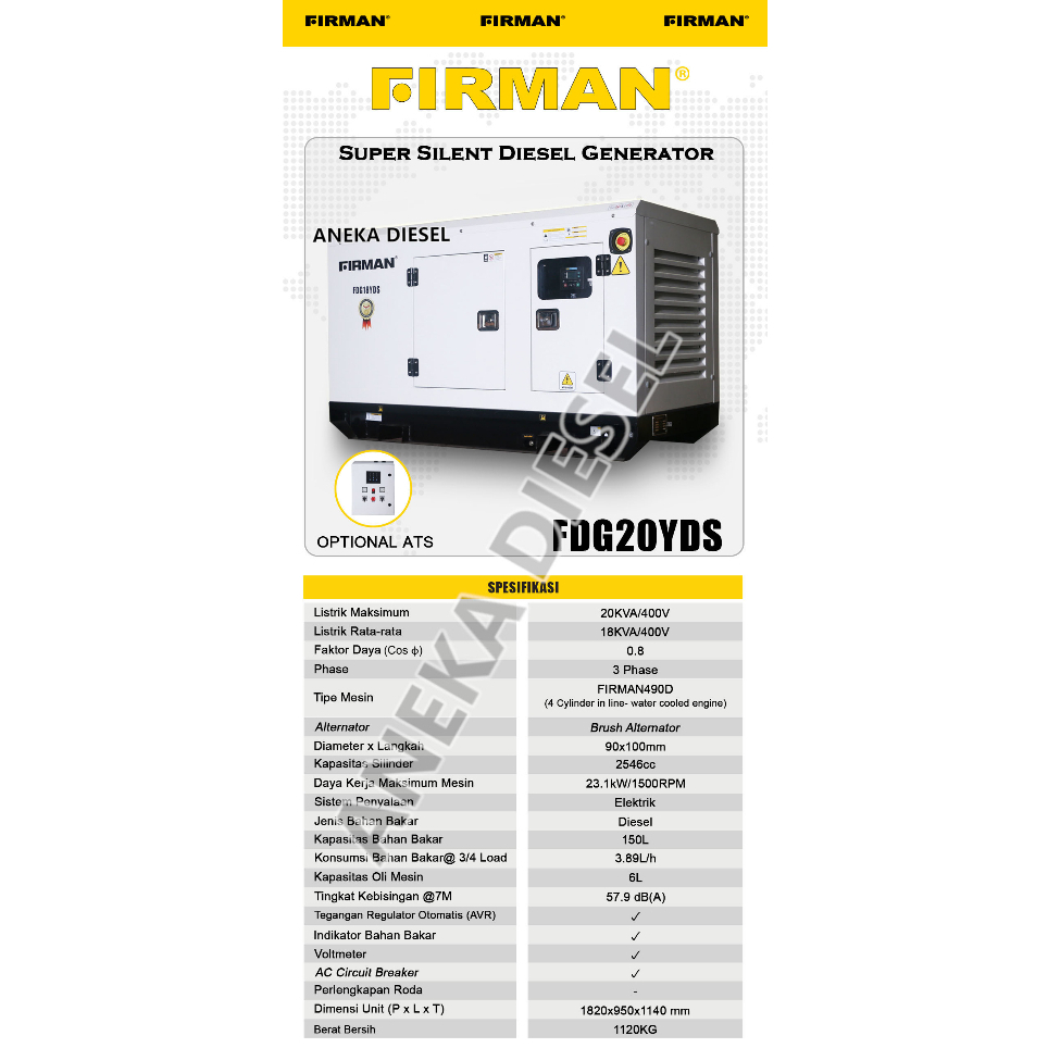 Jual Mesin Genset Silent 20KVA FIRMAN FDG 20YDS / Power Generator ...