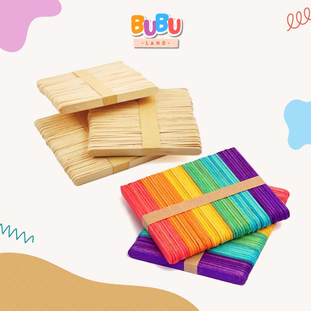 Jual POPSICLE stik es krim warna-warni/stick kayu warna natural ...