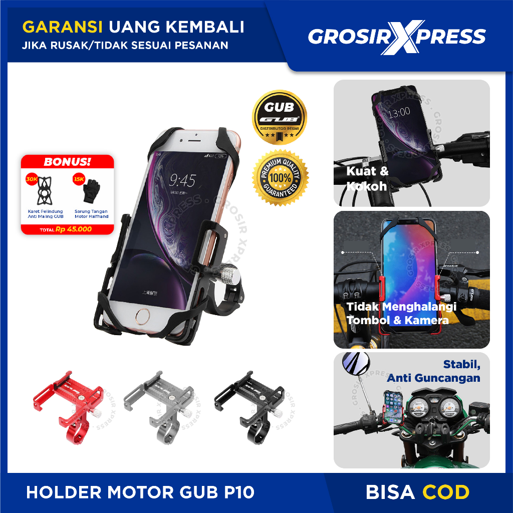 Jual Holder Hp Motor GUB P10 Phone Stand Penyangga Handphone Besi Kuat ...