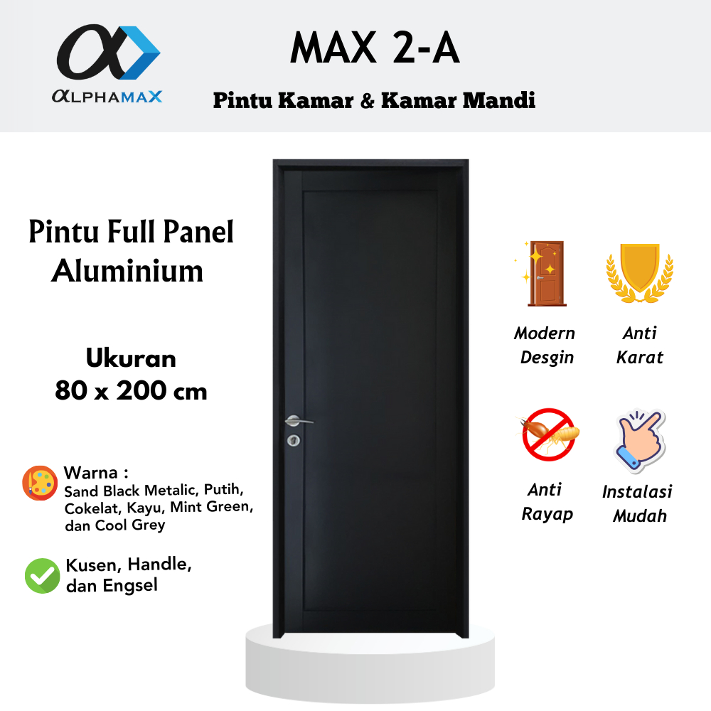 Jual Pintu Aluminium Pintu Kamar & Kamar Mandi Full Panel Alphamax Max 2-A 80 x 200cm | Shopee ...