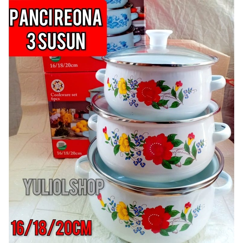 Jual panci jadul motif bunga isi 3pc _panci reona tutup kaca | Shopee ...