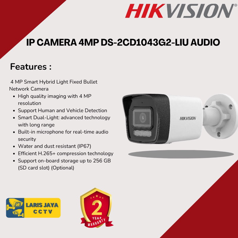 Jual HIKVISION IP CAMERA 4MP DS-2CD1043G2-LIU AUDIO BULLET OUTDOOR ...