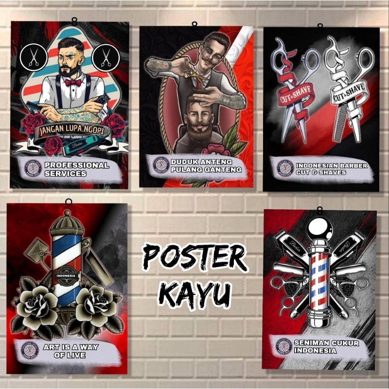 Jual Poster kayu barbershop pangkas rambut salon model rambut hiasan ...