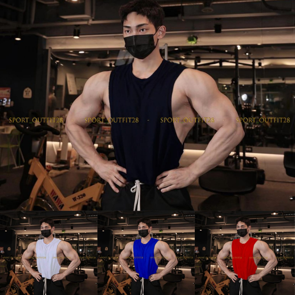 Jual Singlet Pria Cuttingan Low Cut - Sleeveless Pria Tank Top's GYM ...