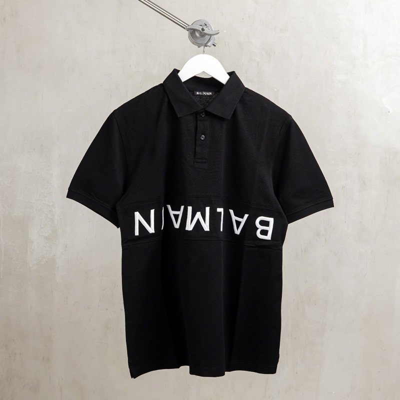 Jual BALMAIN Text Reverse Embroidered Polo in Black | Shopee Indonesia
