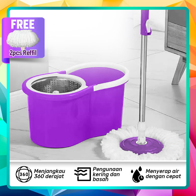 Jual Alat Pel Lantai Ember 2 in 1 Kain Fiber dengan Ember Spin Mop ...