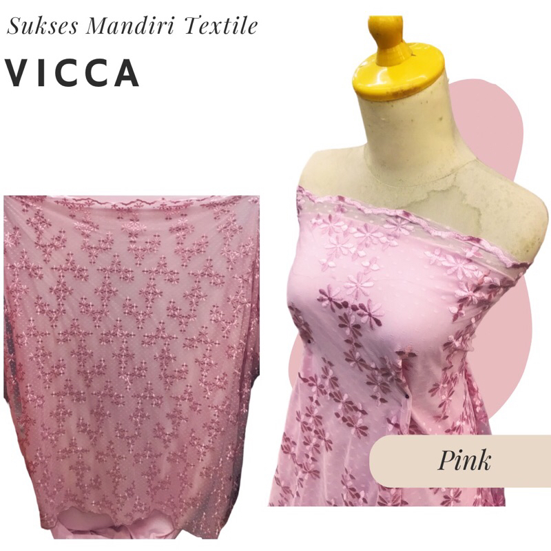 Jual [VICCA] Tile tulle brokat brukat bunga kecil Warna Pink, Harga per ...