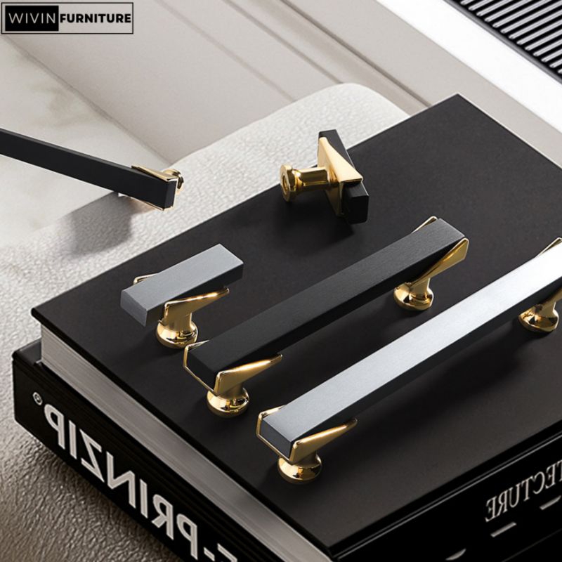 Jual WF028 Handle Lemari Black Grey Mix Gold Handle Pintu Simple ...