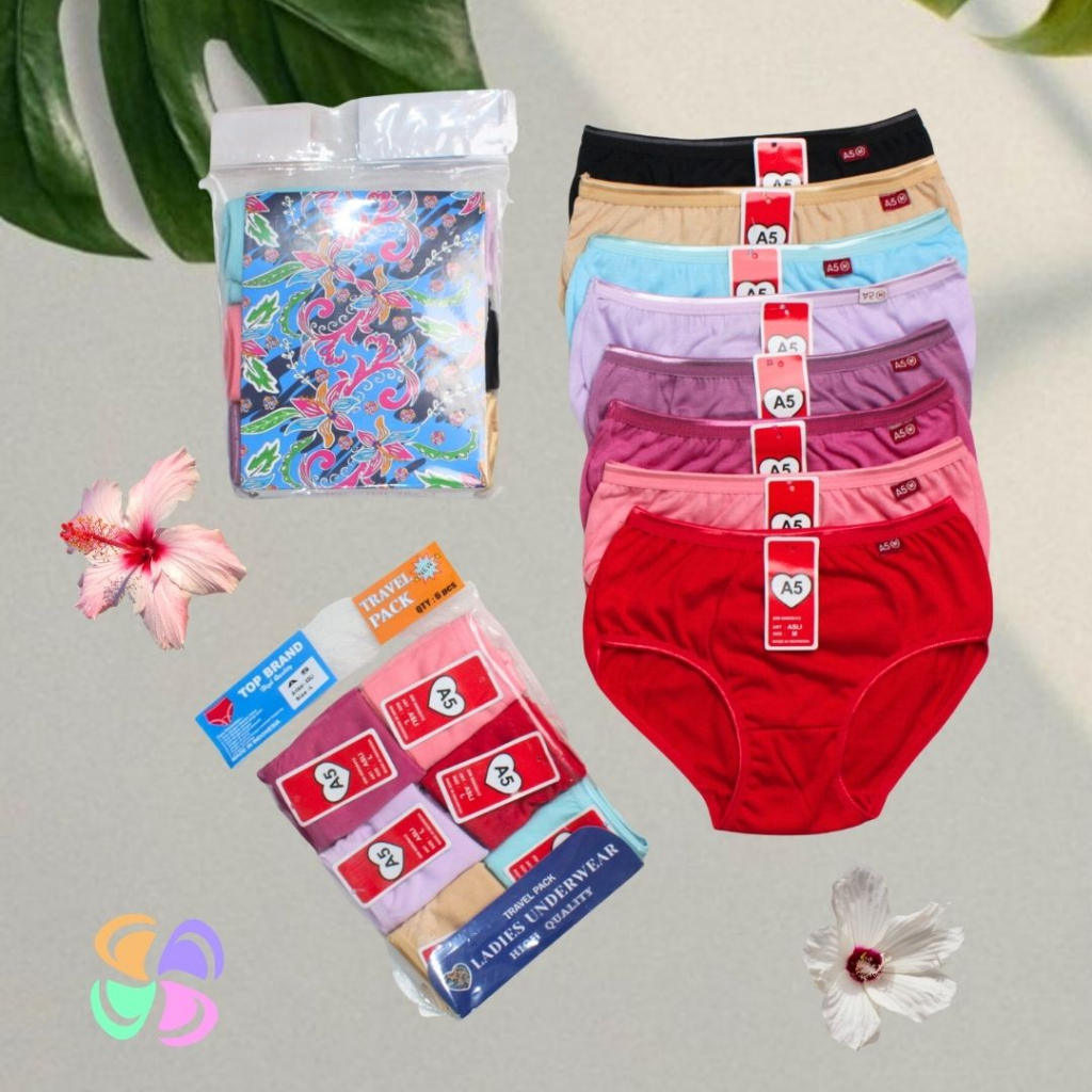 Jual (6 Pcs) CELANA DALAM WANITA A5 ASLI POLOS CD PEREMPUAN KATUN TRAVEL PACK ISI 6 Pcs | Shopee ...