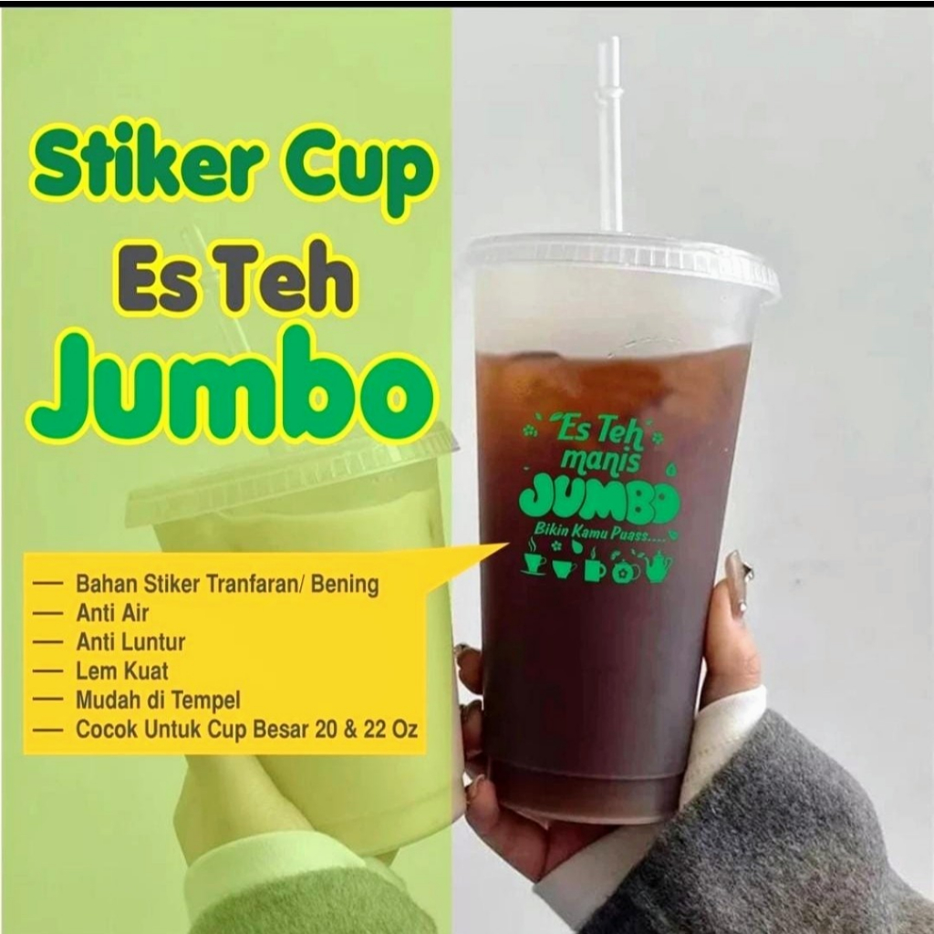 Jual Stiker Cup Es teh Jumbo Isi 80 pcs stiker label transparan cup ...