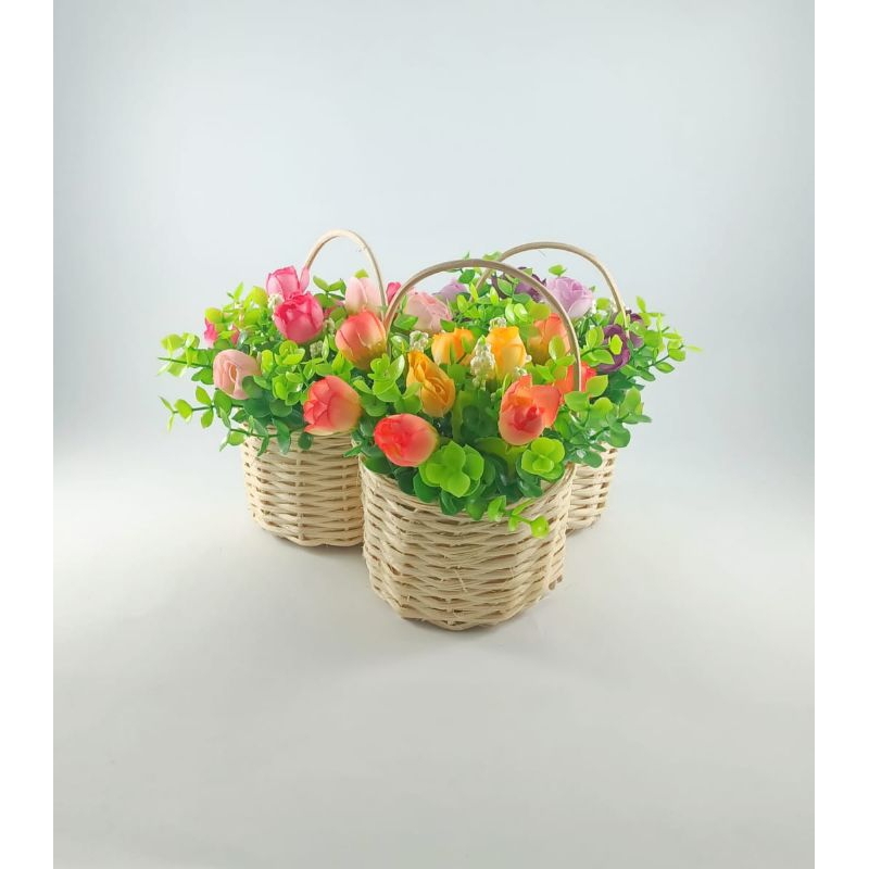 Jual Set Keranjang Rotan Bunga Buah Rangkaian Rattan Basket Vas Pot ...