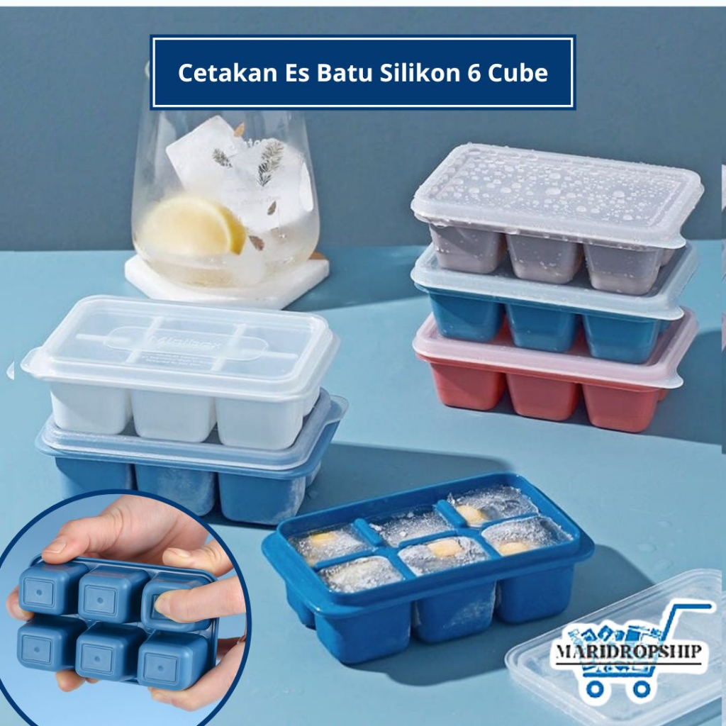 Jual Ice Cube Mold Cetakan Es Batu Silikon 6 Cube Dengan Tutup ICE CUBE ...