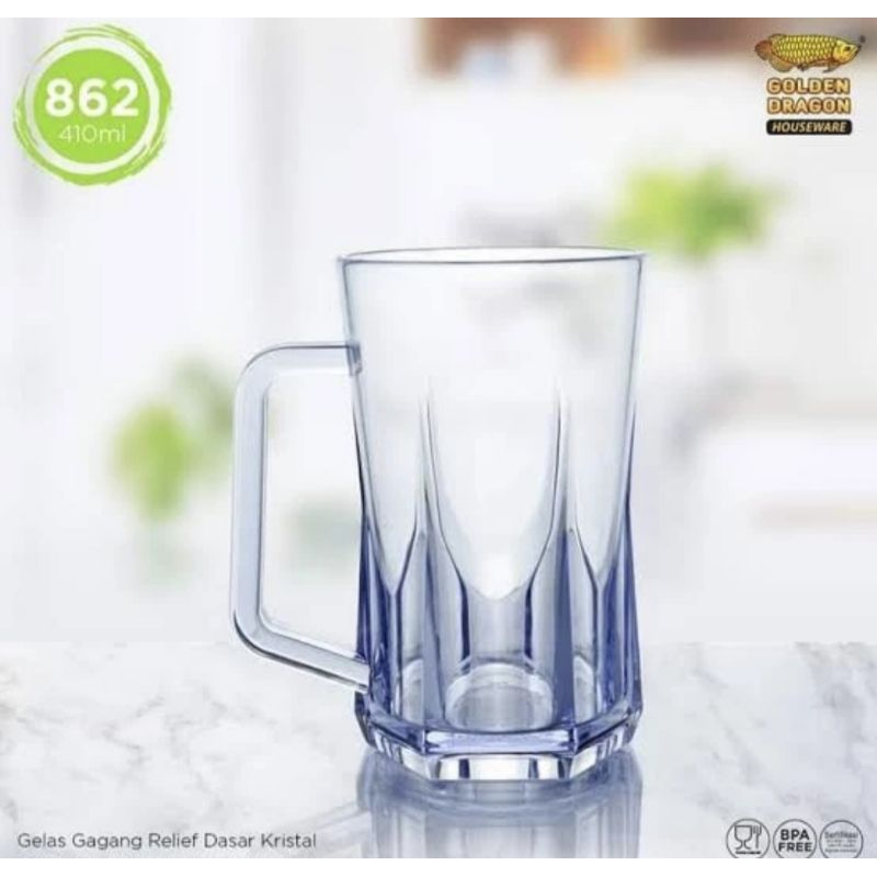 Jual 6 Pcs Gelas Gagang Persegi Relief GOLDEN DRAGON 862 - 410 ML | Shopee Indonesia
