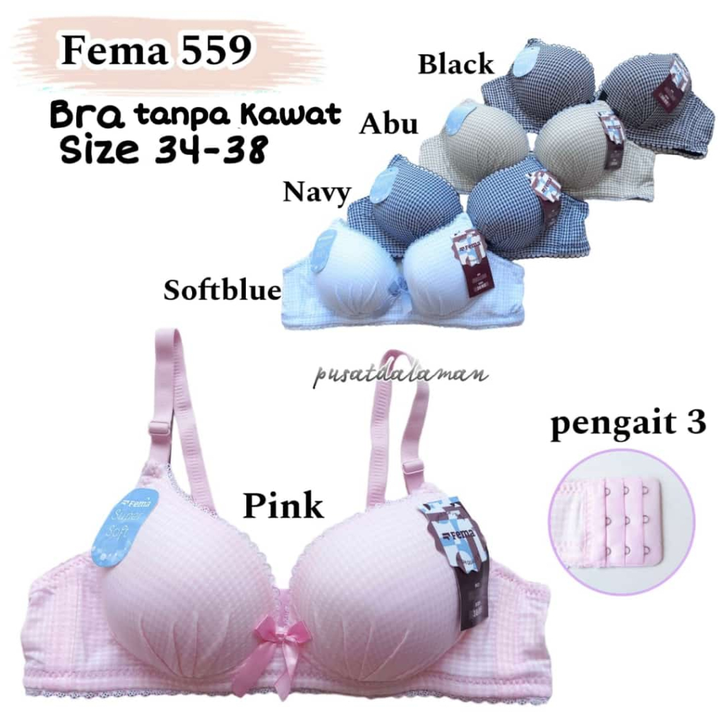 Jual FEMA 559 SOFT BRA BUSA TEBAL TANPA KAWAT MOTIF KOTAK CUP A KECIL ...