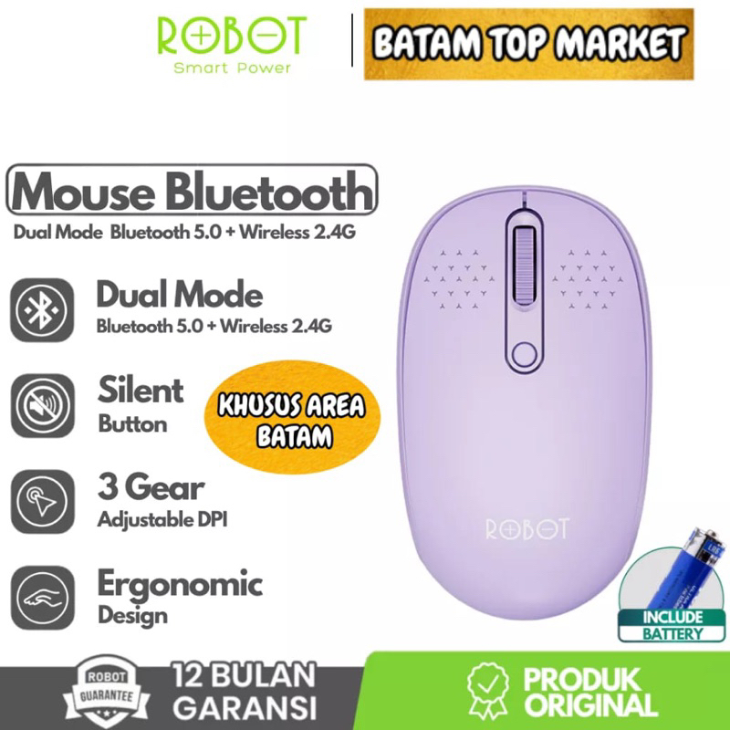 Jual MOUSE DUAL MODE BLUETOOTH & WIRELESS ROBOT M360 LILAC [ BATAM ...