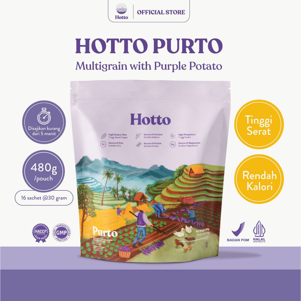 Jual HOTTO PURTO MULTIGRAIN 1 POUCH ISI 16 SACHET 30gr PURPLE POTATO ...