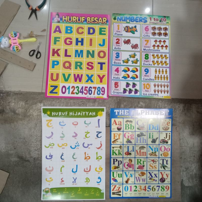 Jual Kertas Poster 1 Lembar Edukasi Anak Aneka Motif Angka 123 Huruf ...