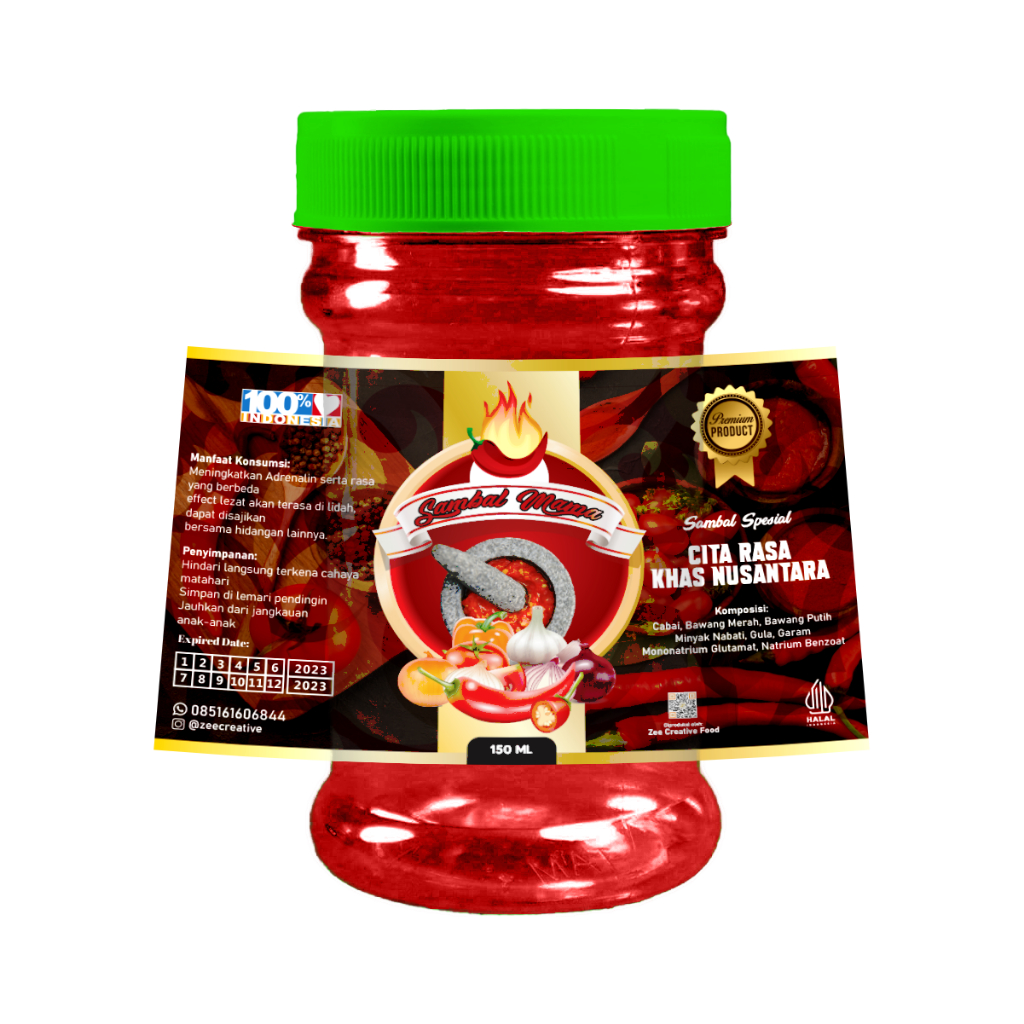 Jual Cetak Stiker Sambal Label Toples Botol Kemasan 150 gram Bisa ...