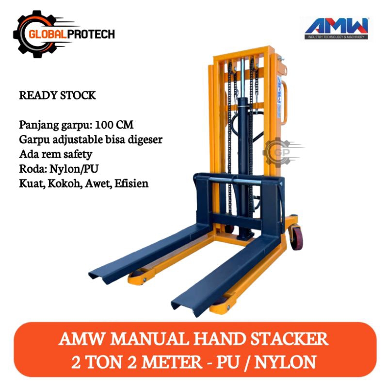 Jual [Garpu Panjang] AMW Hand Stacker 2 Ton 2 m Hadlift Ada Rem Safety ...