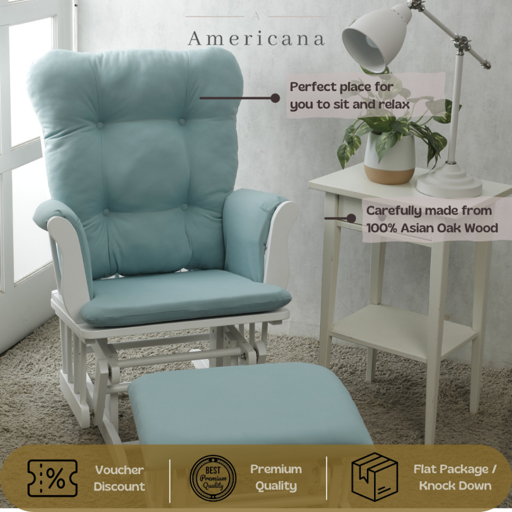 Jual Americana Rocking Chair Kursi Menyusui Sandaran Kayu PUTIH KOTAK ...