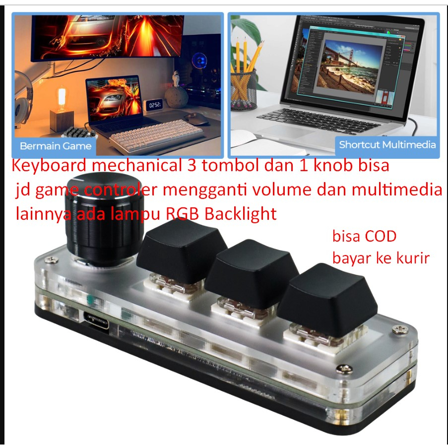 Jual Keyboard mechanical 3 tombol dan 1 knob bisa jd game controler ...