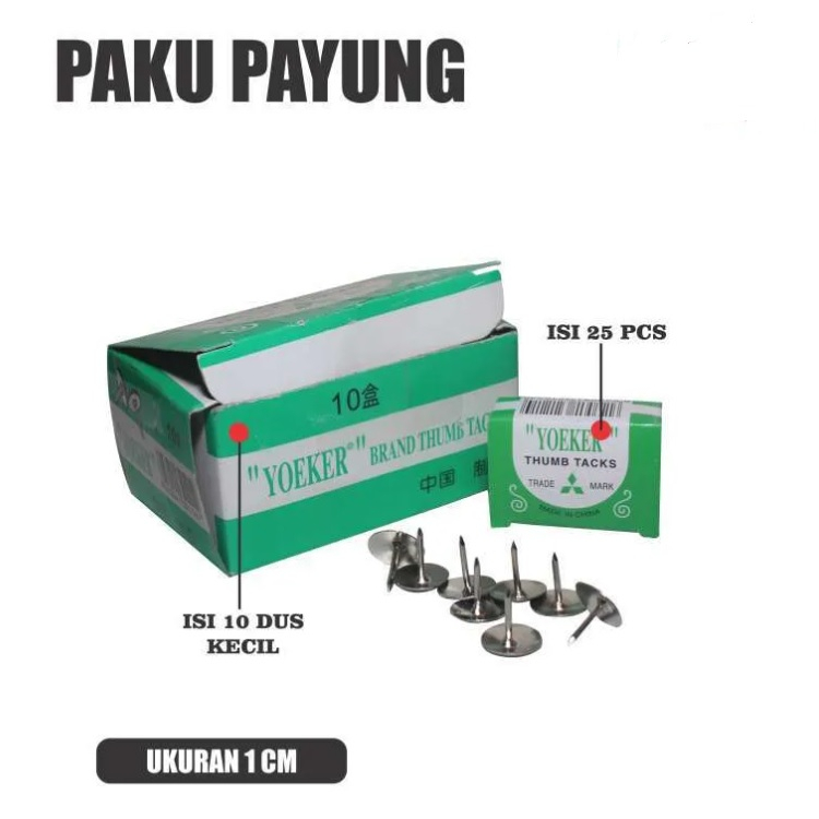 Jual (1box= 10pak) PAKU PAYUNG / PAKU PINES / THUMB TACKS / PAKU JAMUR ...