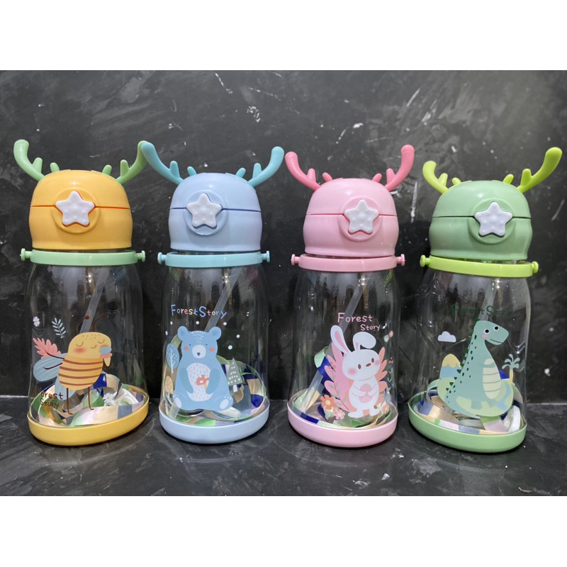 Jual Botol Minum Tanduk Rusa Tali Sedotan/ Botol Minum Anak Lucu 600 ML BPA FREE Anti Tumpah ...
