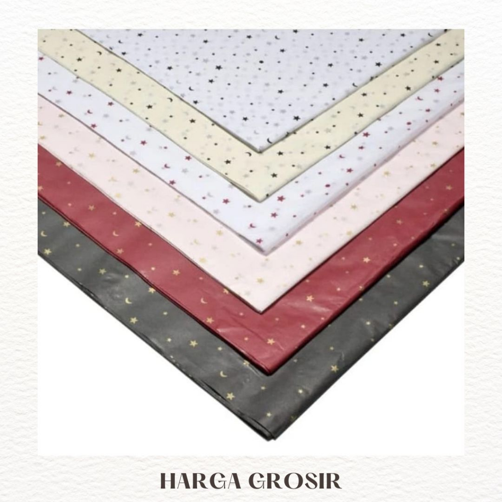 Jual KERTAS TISSUE MOTIF BINTANG BULAN GOLD SIDE WAXXY PAPER FLOWER ...