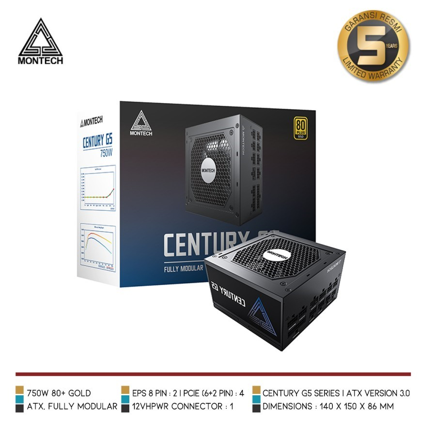 Jual MONTECH CENTURY G5 750W 80+ GOLD Fully Modular - PSU | Shopee ...