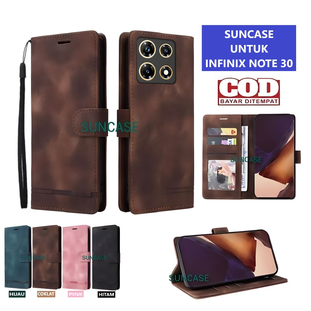 Jual Casing INFINIX NOTE 30 model flip buka tutup case kulit ada tempat foto dan kartu juga tali ...
