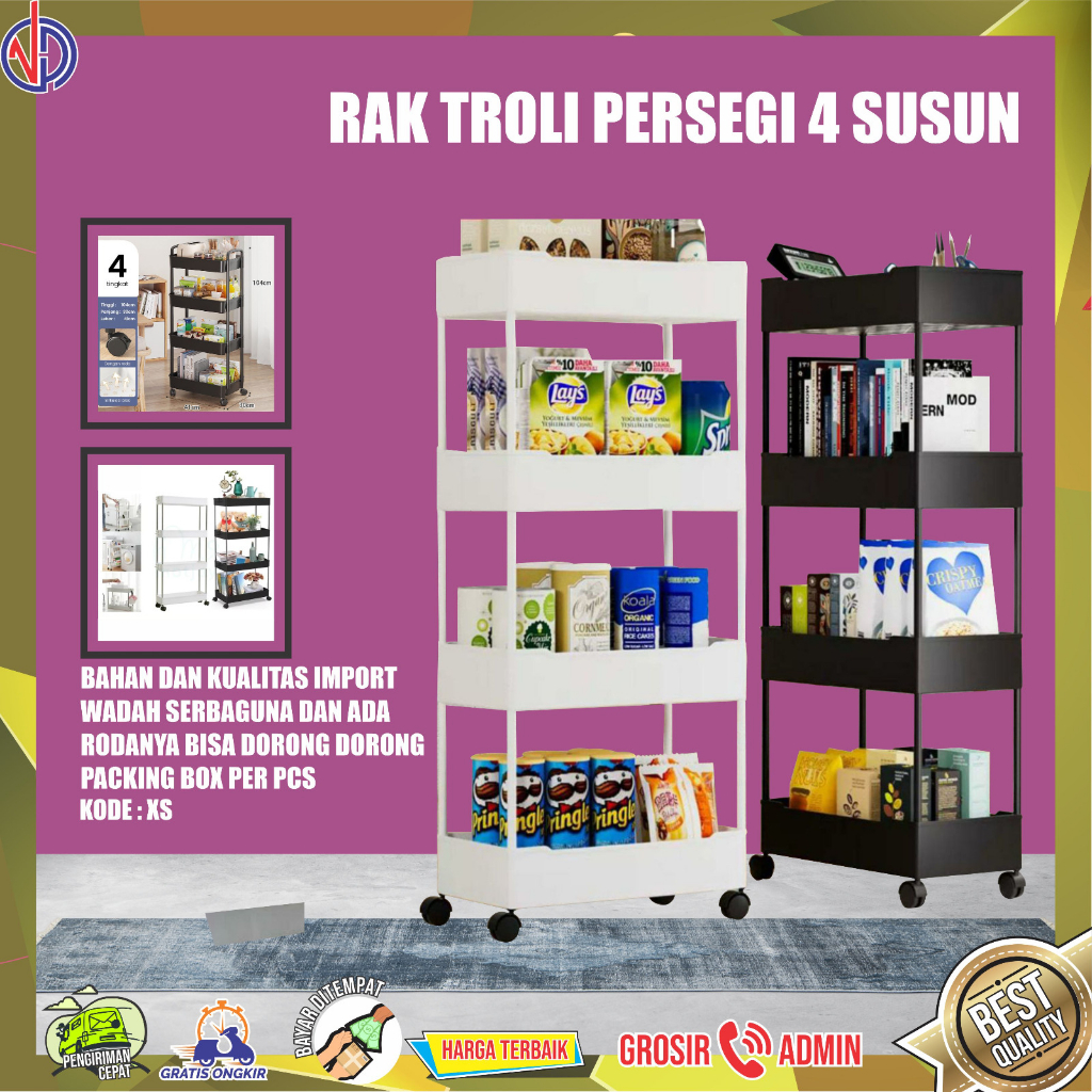 Jual RAK 4 SUSUN SERBAGUNA RAK TROLI RODA 4 TINGKAT RAK PENYIMPANAN ...