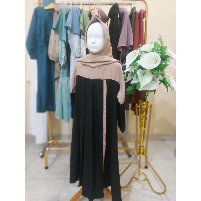 Jual Set Gamis Anak Premium Usia 4-6 Tahun Hitam Kombinasi Krem ...