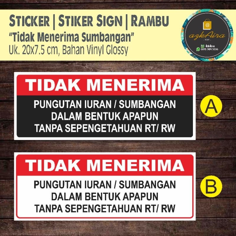 Jual Sticker Stiker Sign Rambu Tidak Menerima Sumbangan - Uk. 20x7.5 cm ...