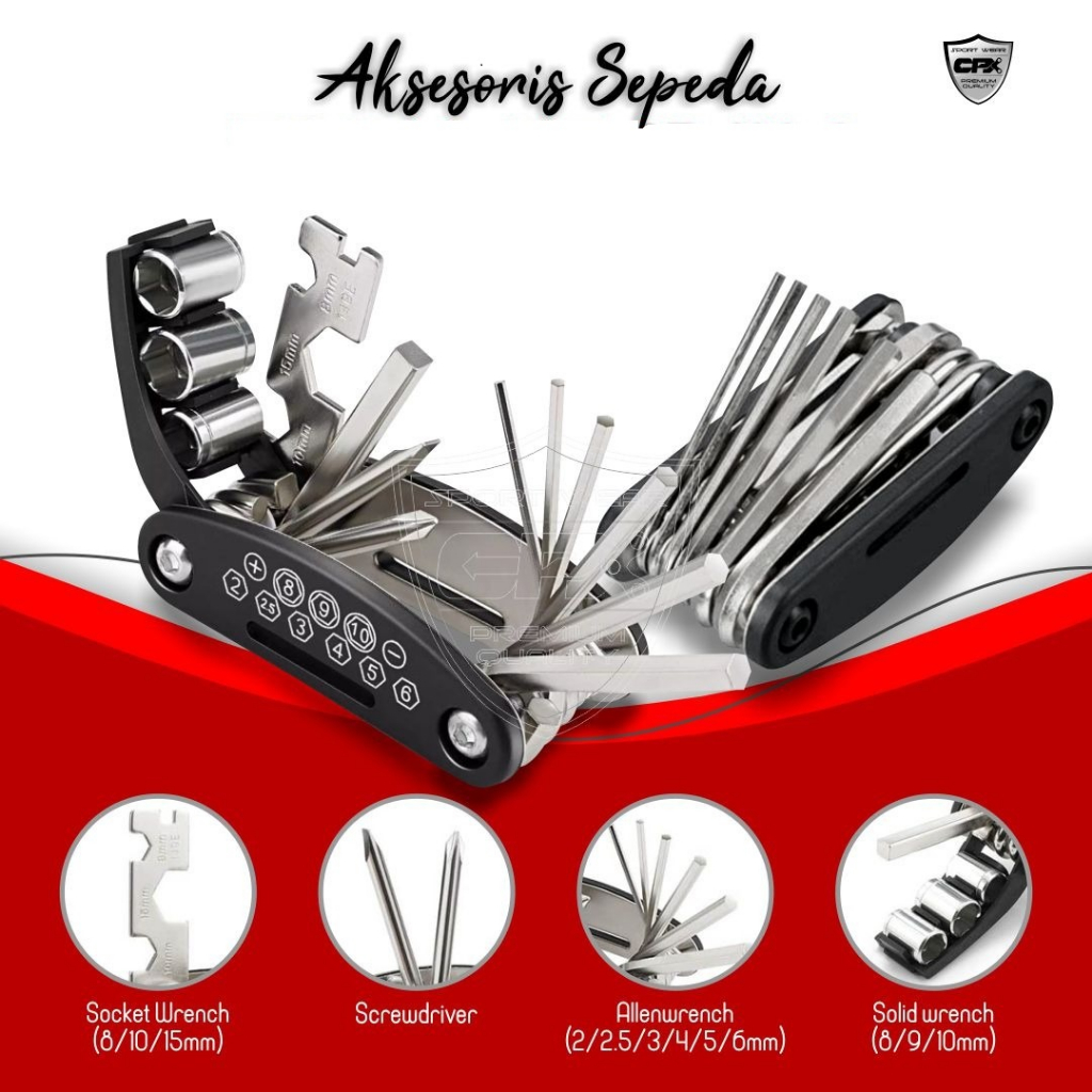 Jual Kunci pas lipat Toolkit sepeda 16 in 1 Kunci Shock Obeng TOOL ...