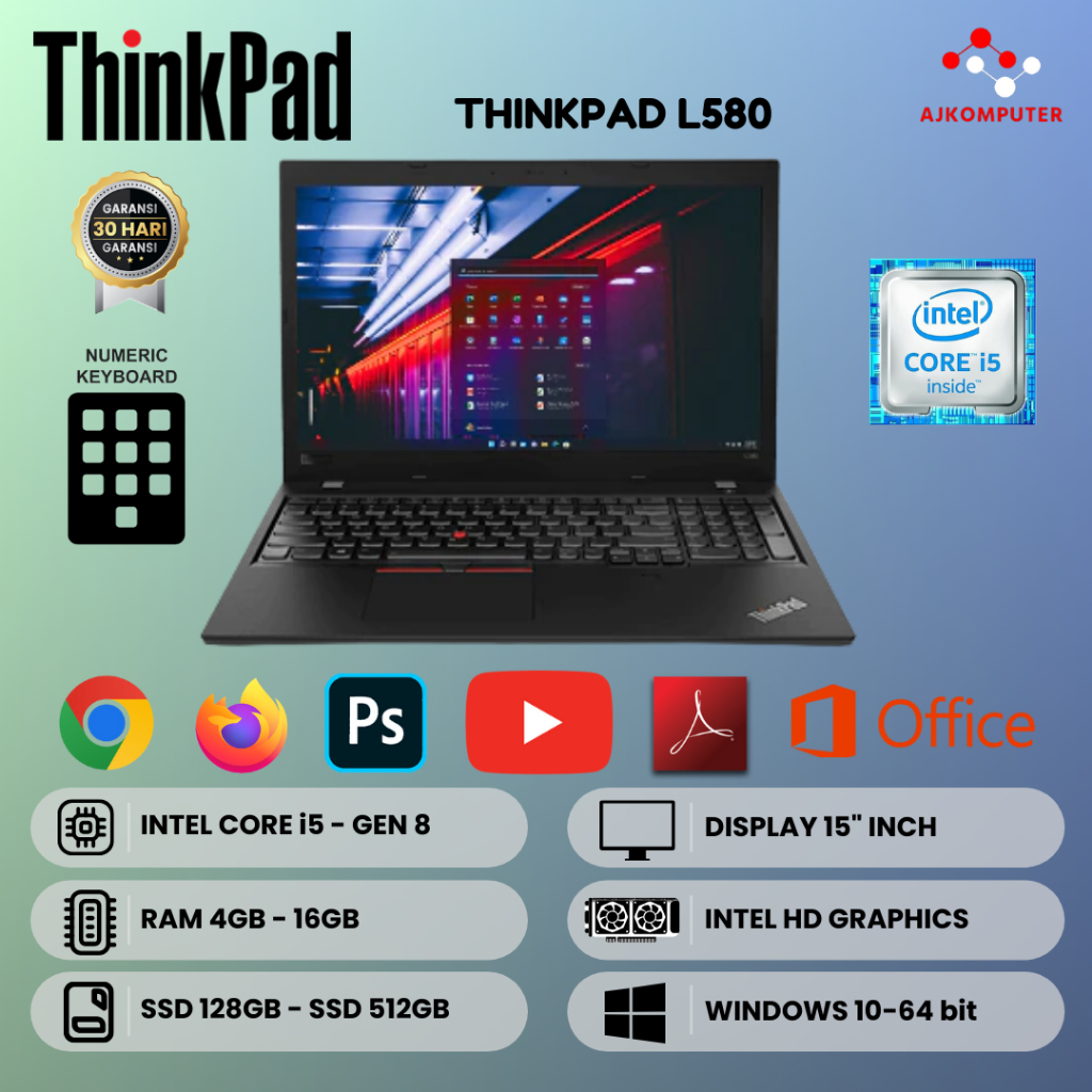 Jual LENOVO THINKPAD L580 CORE i5 GEN 8 KEYBOARD NUMLOCK 15 INCH MURAH ...