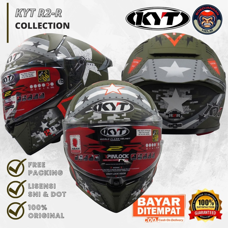 Jual HELM KYT R2R PRO GRAPHIC MATT ARMY GREEN / KYT R2R PRO / KYT FULL ...