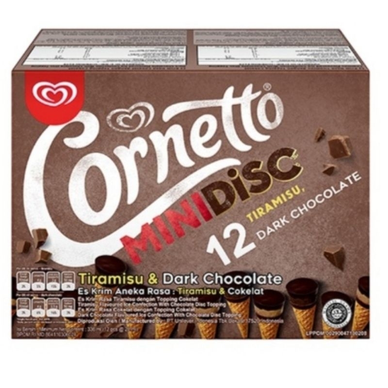 Jual walls cornetto mini ice cream disc chocolate tiramisu 12 x 28ml ...