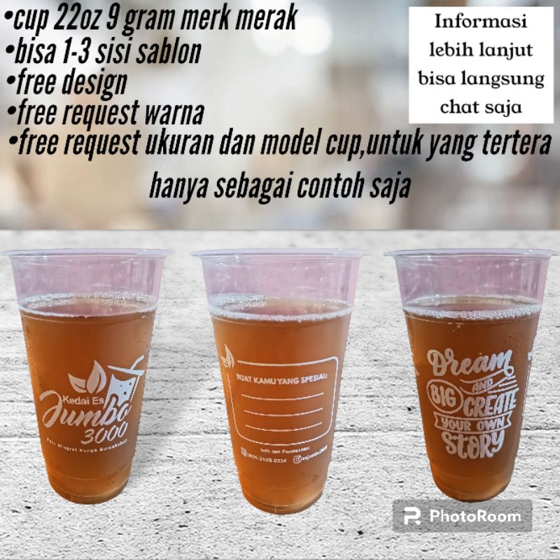 Jual sablon Gelas cup es teh jumbo 22oz 9gram datar,tanyakan terlebih ...