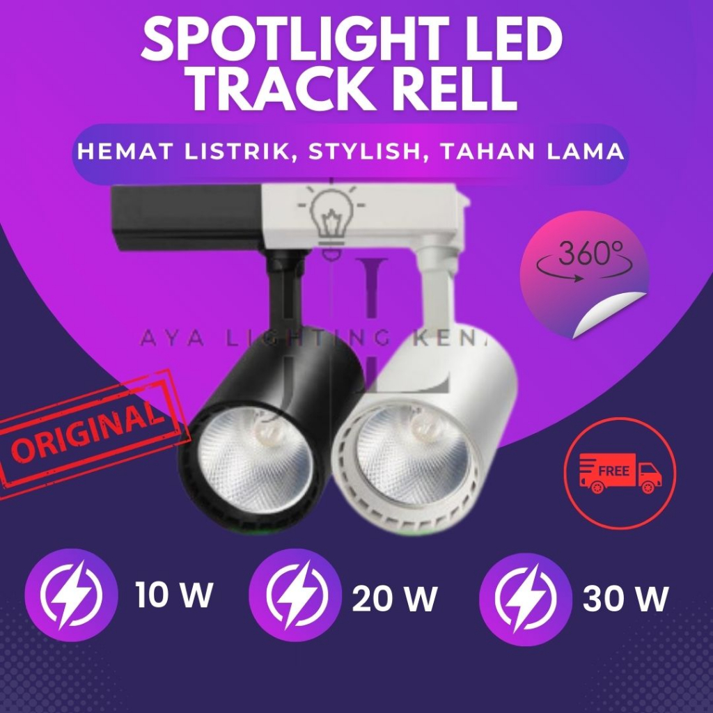 Jual LAMPU RELL TRACK LED SOROT SPOTLIGHT 10W 20W 30W TRACKLIGHT HITAM ...