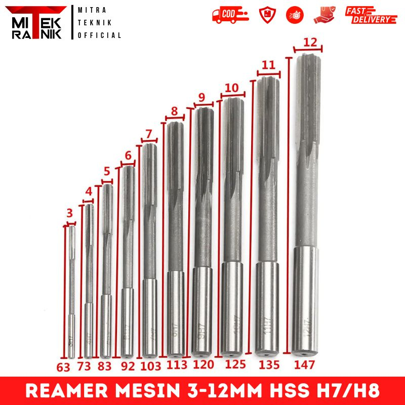 Jual Straight Reamer Mesin 3mm 4mm 4.5mm 5mm 5.5mm 6mm 7mm 8mm 9mm 10mm 11mm 12mm HSS Bor Reamer ...