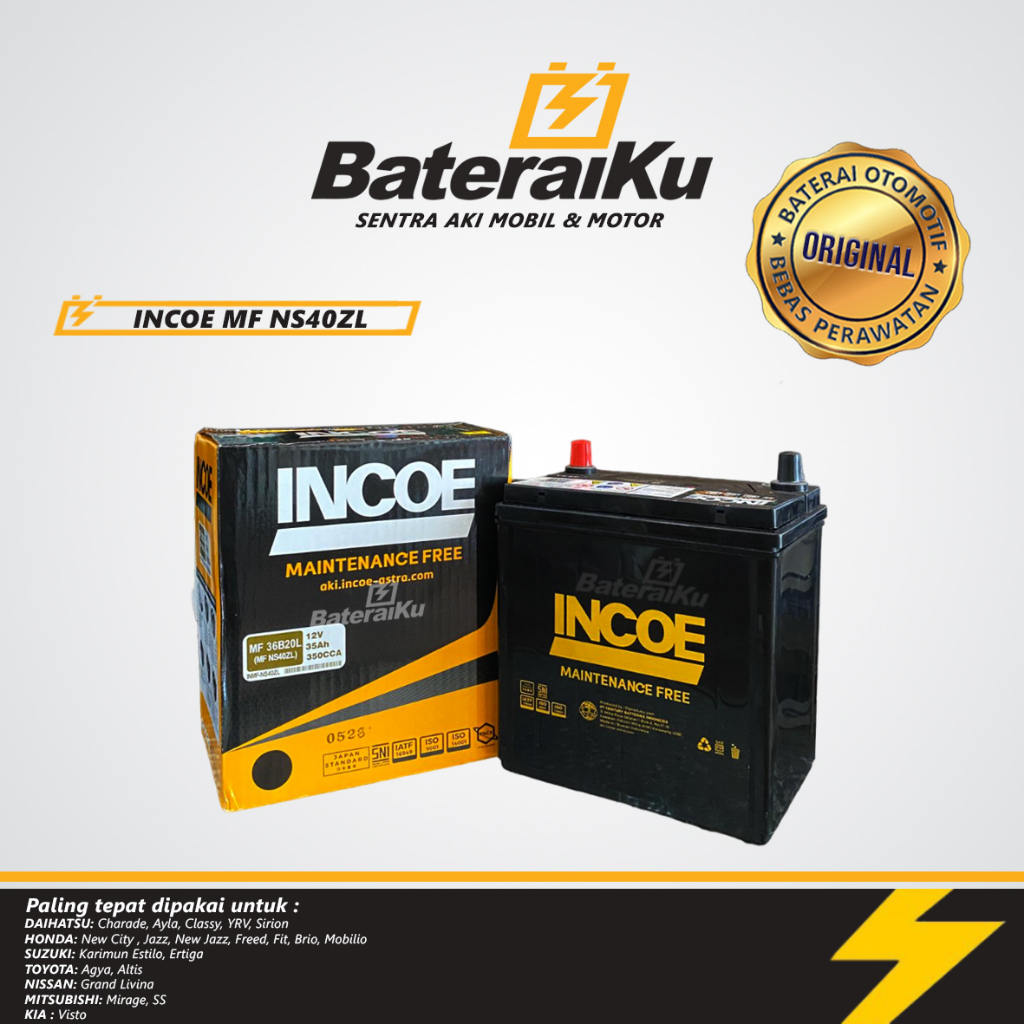 Jual Aki Incoe MF NS40ZL Aki Original Aki12V 35Ah Aki Kering Aki Mobil Brio, Jazz, Agya, Ayla ...
