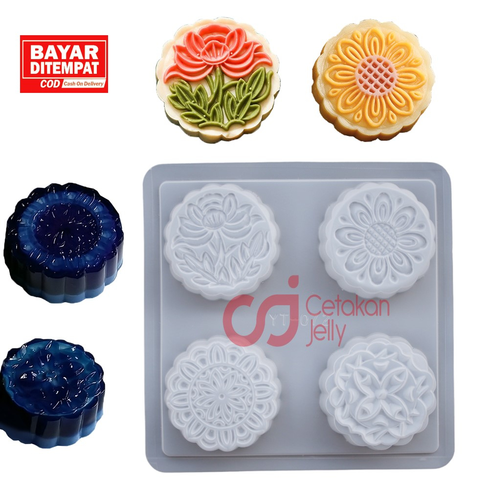 Jual CJ Cetakan Kue Bulan Bulat Moon Cake Mooncake Bulat 4 Cav Pattern ...