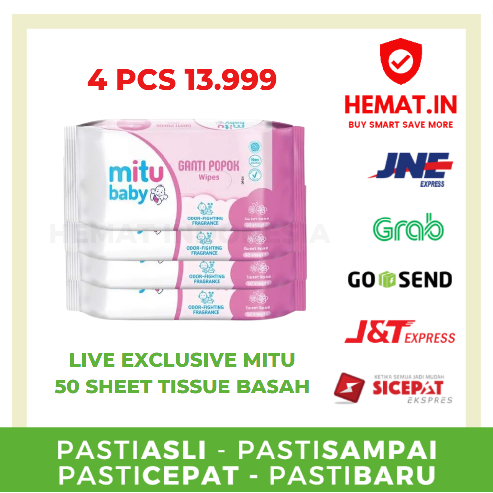 Jual DAPAT 4 PCS MITU TISU BASAH WET TISSUE 50S 50 SHEET LEMBAR TISU ...